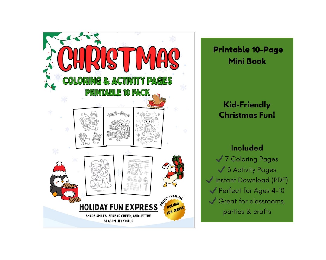 Christmas Kids Coloring and Activity Mini Book – 10 Printable Holiday ...