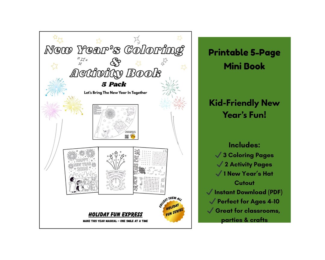 Printable New Year’s Coloring and Activity Mini Book – 5 Fun Pages for ...