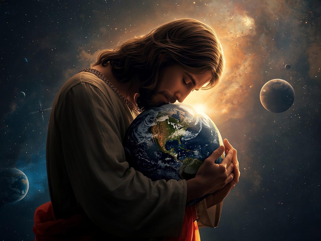 Christian Tablet Wallpaper – Original Art, Jesus Embracing the Earth ...