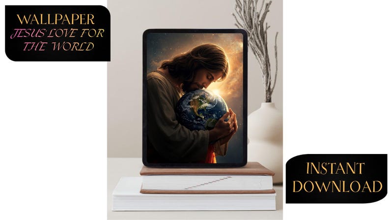 Christian Tablet Wallpaper – Original Art, Jesus Embracing the Earth ...