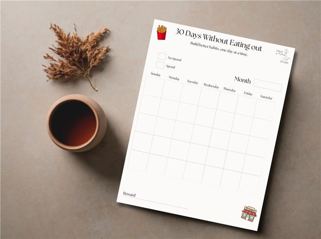 30-day No Eating Out Challenge | Minimalist No Spend Tracker ...