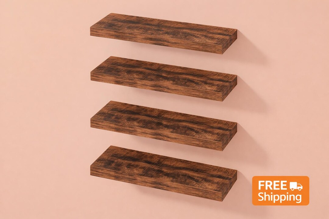 Handmade Rustic Floating Shelves – Solid Wood Wall Decor (set of 4) - Etsy
