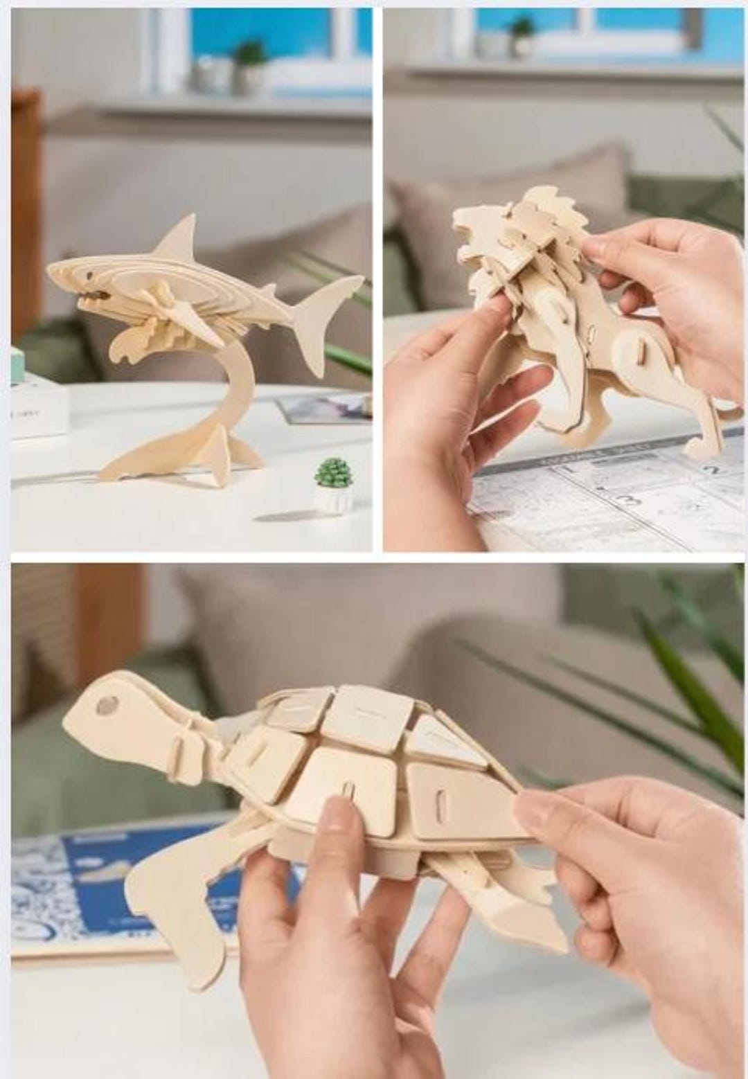 Set of 3 Wooden 3D Puzzle Toys for Kids | Wood Craft Set | Eco-friendly ...