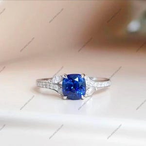 Blue Sapphire Ring Halo Blue Sapphire Ring September Birthstone Ring ...