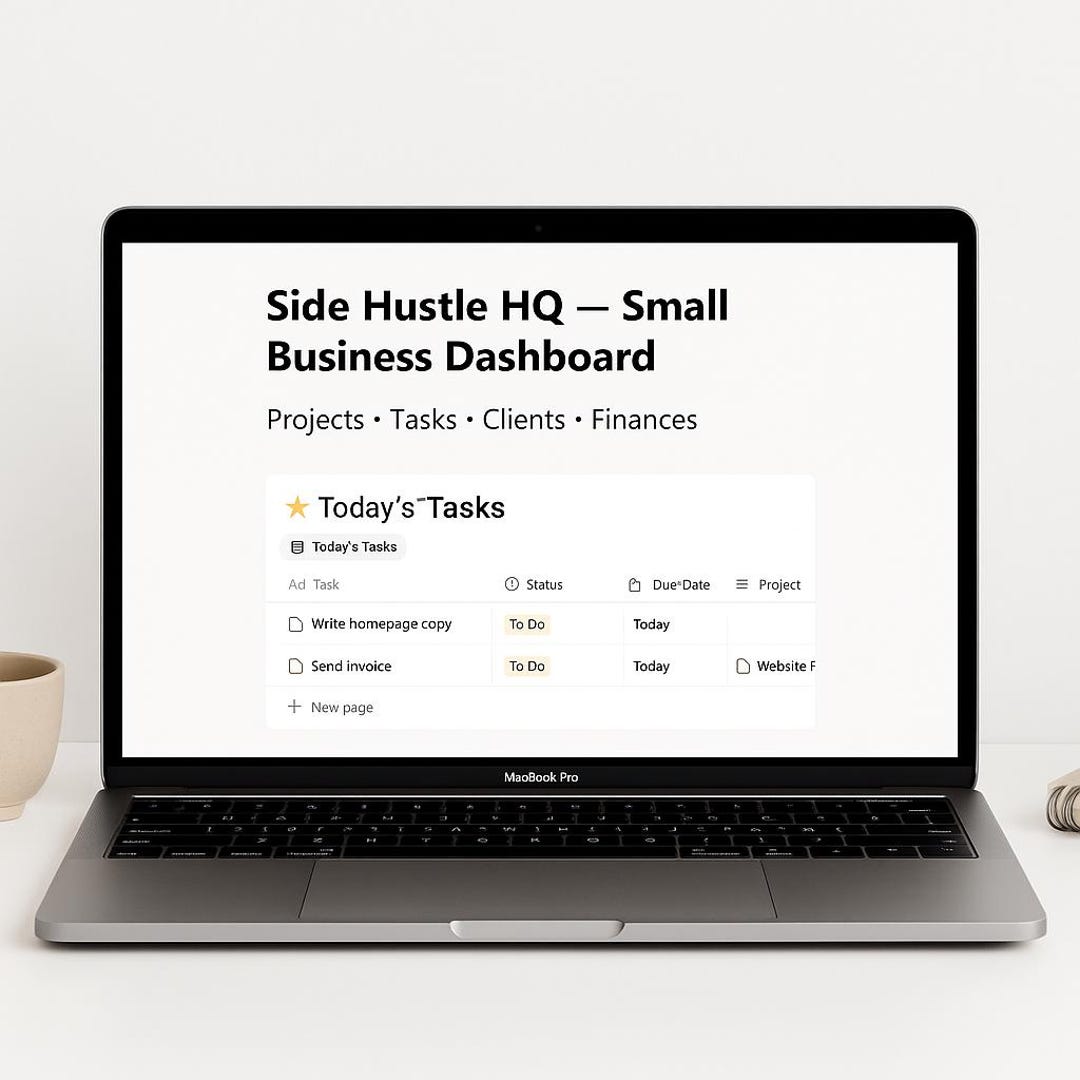 Side Hustle HQ Notion Template – Small Business Dashboard for ...