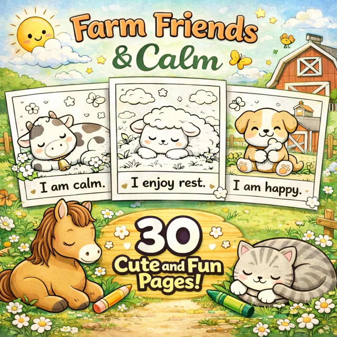 Farm Animal Coloring Book, Kids Positive Affirmation Coloring Pages ...