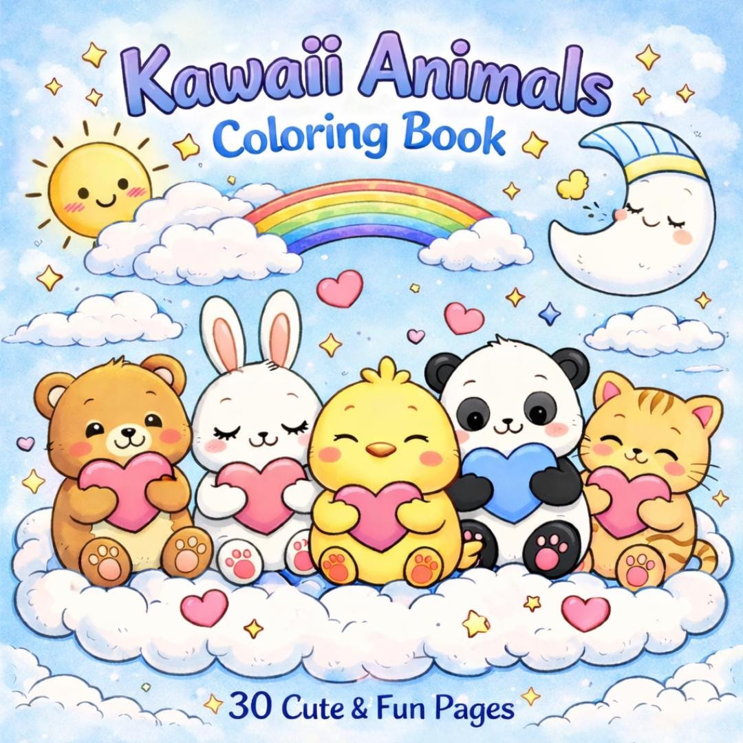Kawaii Animals Coloring Pages | 30 Designs (digital Download) - Etsy