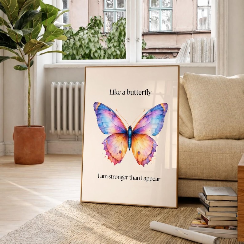Inspirational Butterfly Poster, Stronger Than You Think Wall Art Print ...