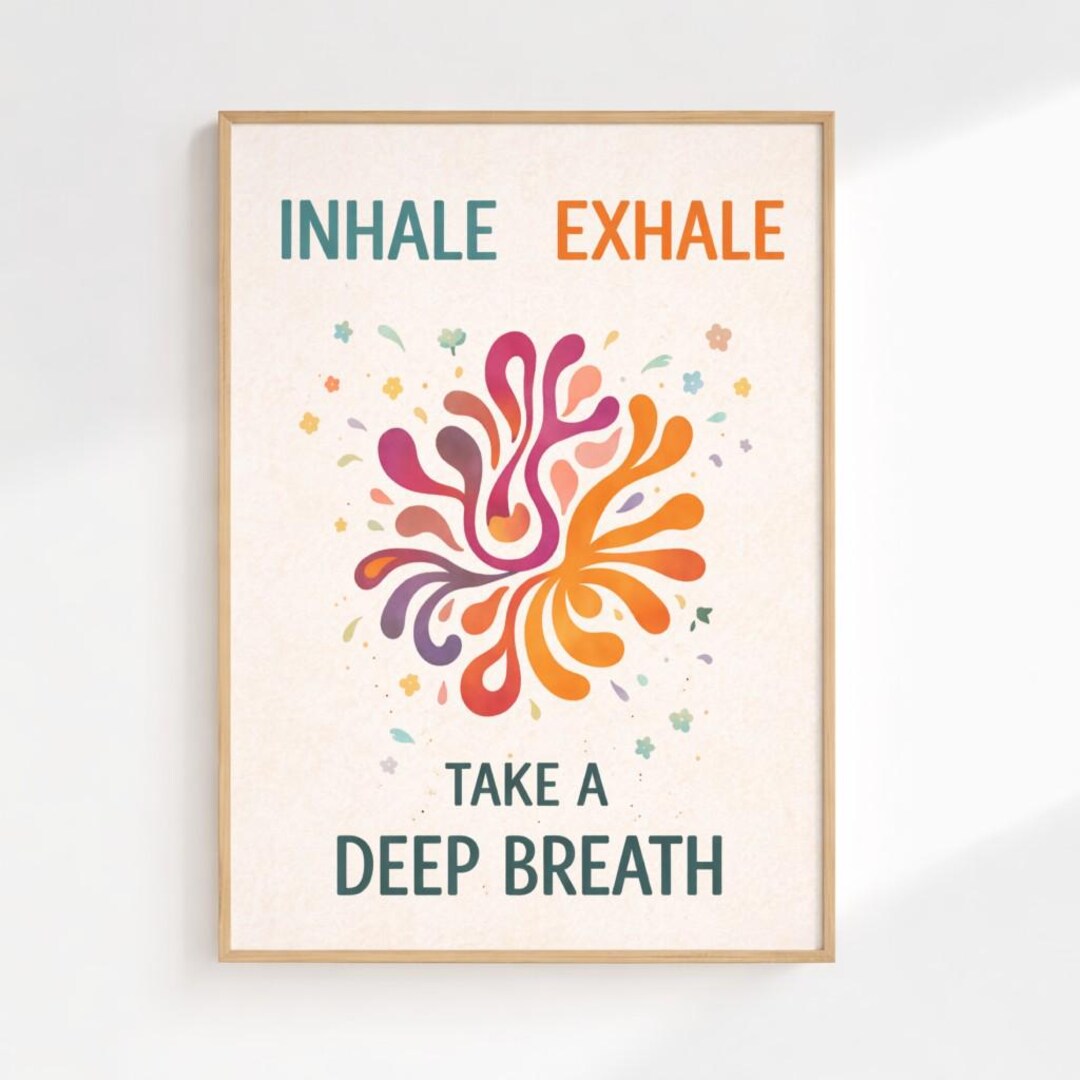 Inhale Exhale Kids Breathing Poster, Colorful Mindfulness Wall Art ...