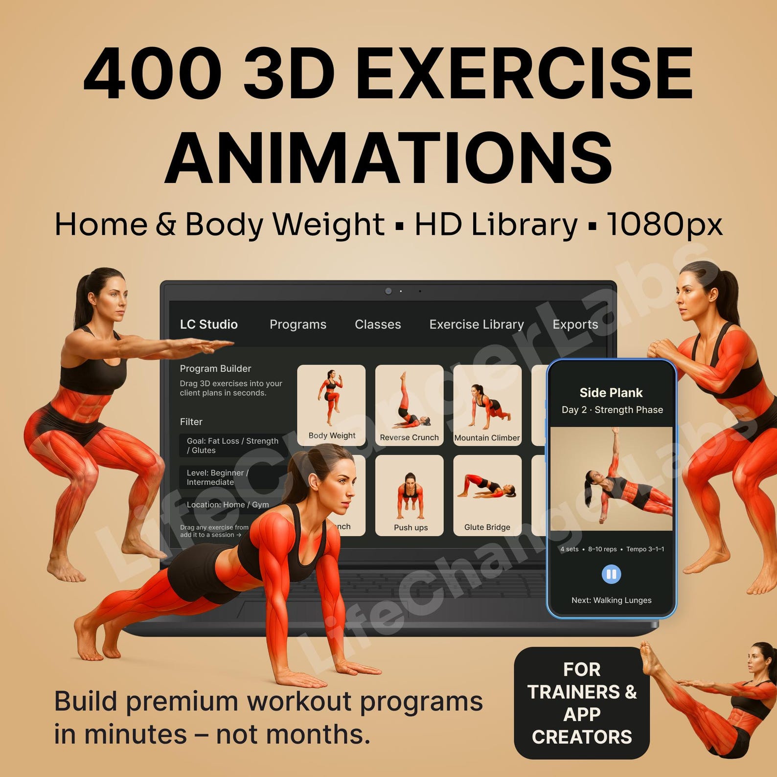 400 Home Workout Animations | 3D Fitness Exercise Library | Body Weight ...