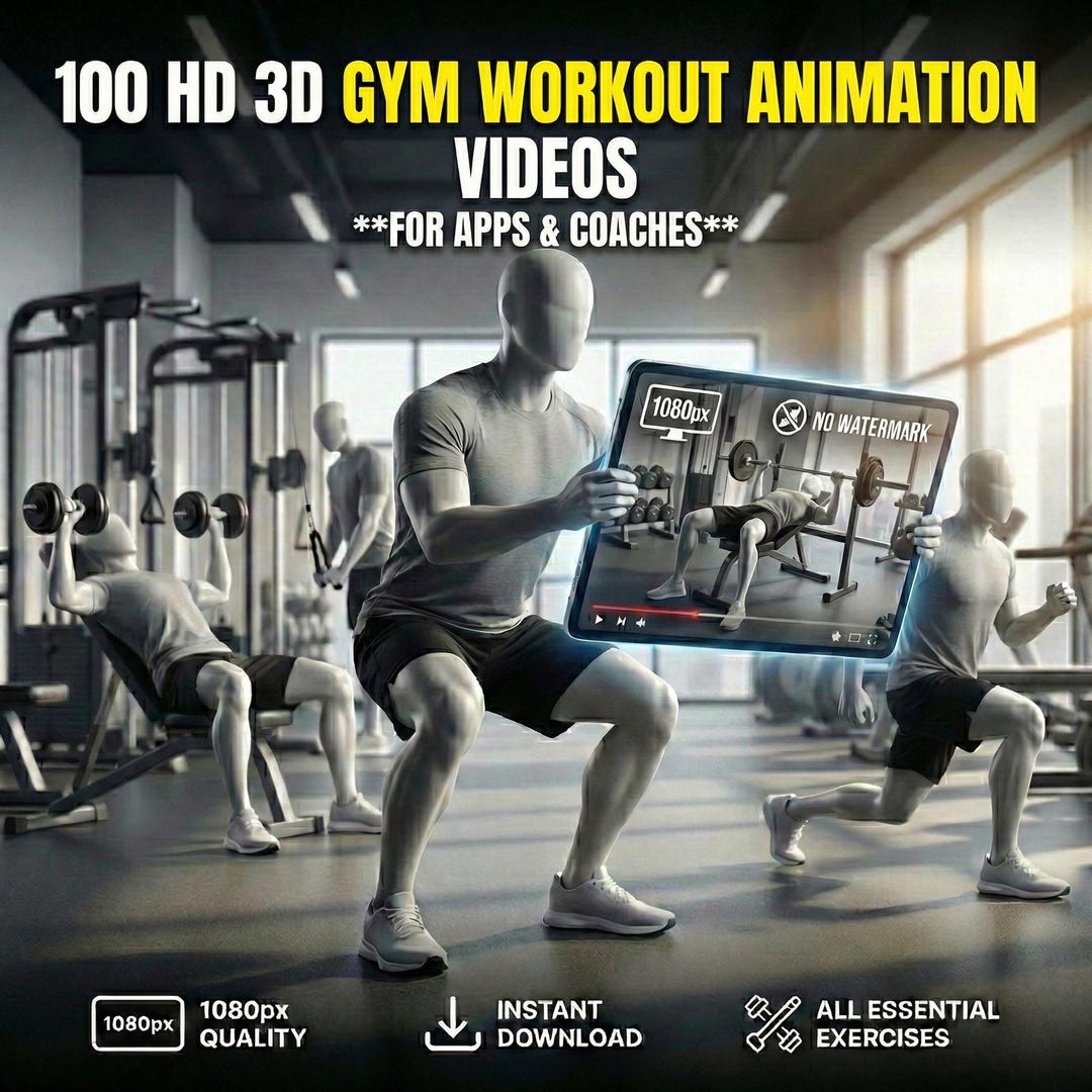 Gym Workout Animations | 3D Gym Exercise Library | 1080px Mp4 Videos ...