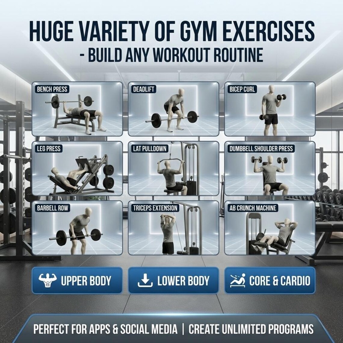 Gym Workout Animations | 3D Gym Exercise Library | 1080px Mp4 Videos ...