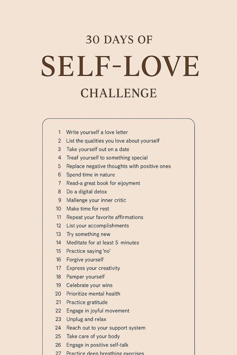 30 Days of Self-love Challenge Printable – Minimalist A4 Wall Art ...