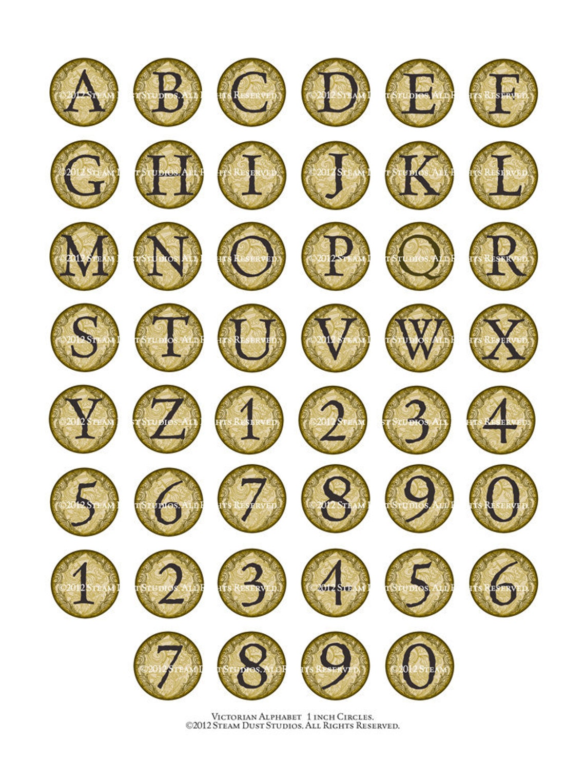 Textured Victorian Alphabet and Numbers 1 Inch Circles | Etsy