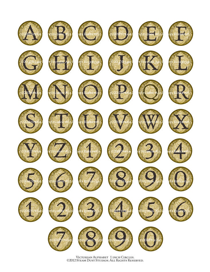 Textured Victorian Alphabet and Numbers 1 Inch Circles | Etsy