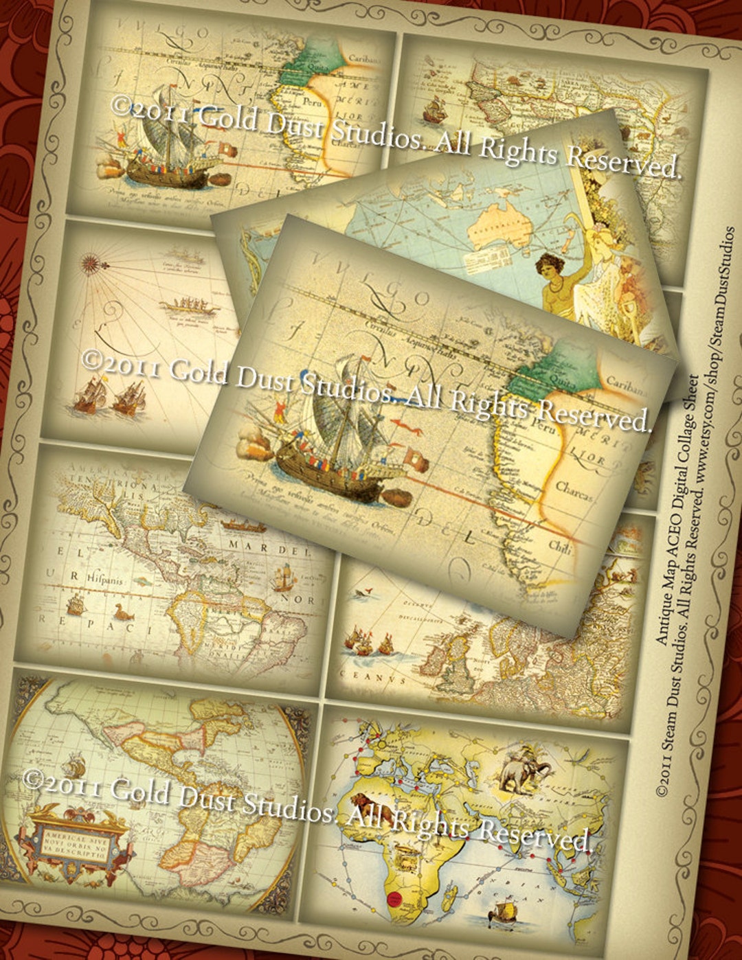 Antique Maps - Labels/tags/cards - Set of 8 - Digital Collage Sheet ...