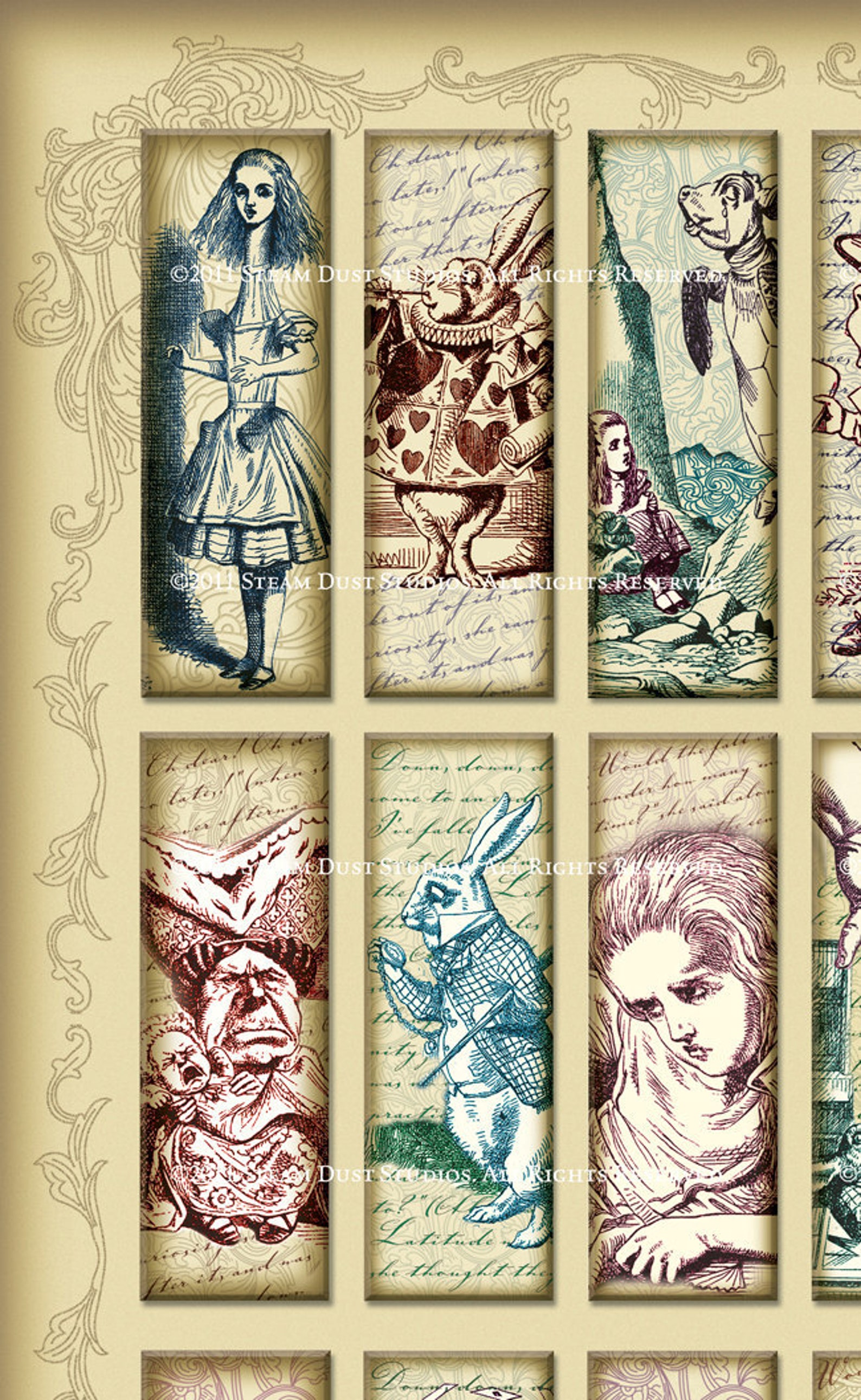 Alice in Wonderland & Victorian Textures, Mad Hatter, Etc. - 1x3 Inch ...
