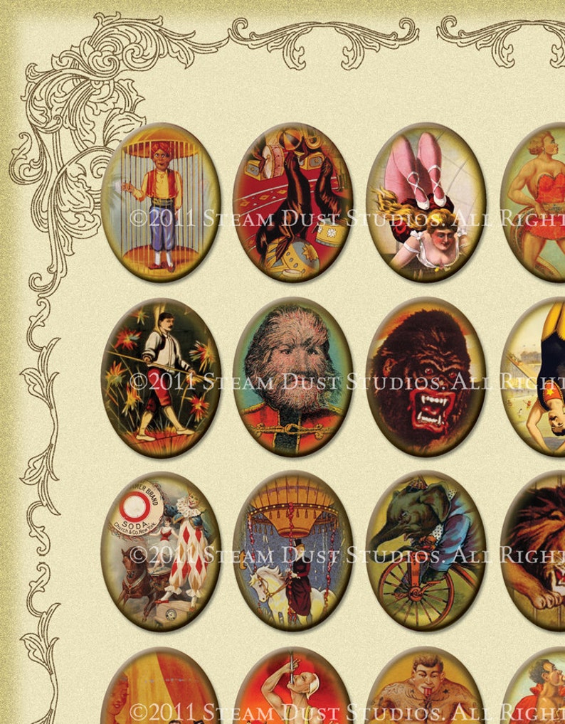 Victorian Printables, Vintage Circus & Sideshow Images, 30x40mm Oval ...