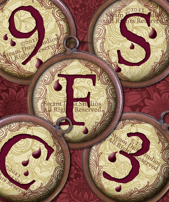 Victorian Goth Textured Alphabet & Numbers 1 Inch Circles | Etsy