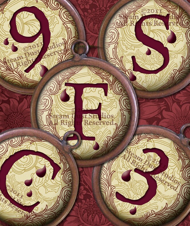 Victorian Goth Textured Alphabet & Numbers 1 Inch Circles | Etsy