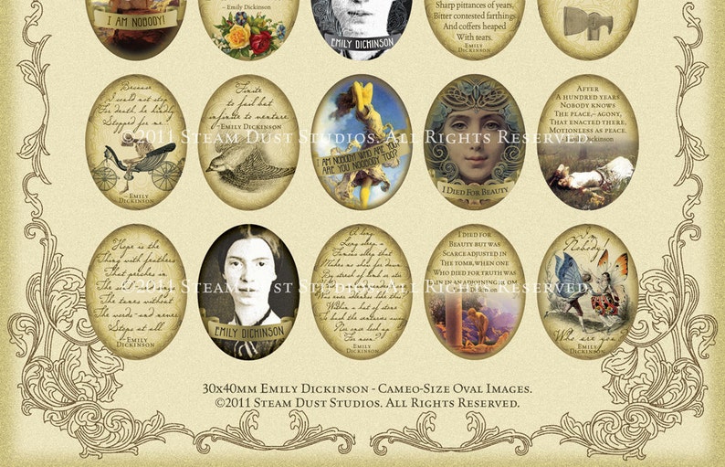 Emily Dickinson Poetry, Literary Quotes - 30x40mm Ovals, Cameo ...