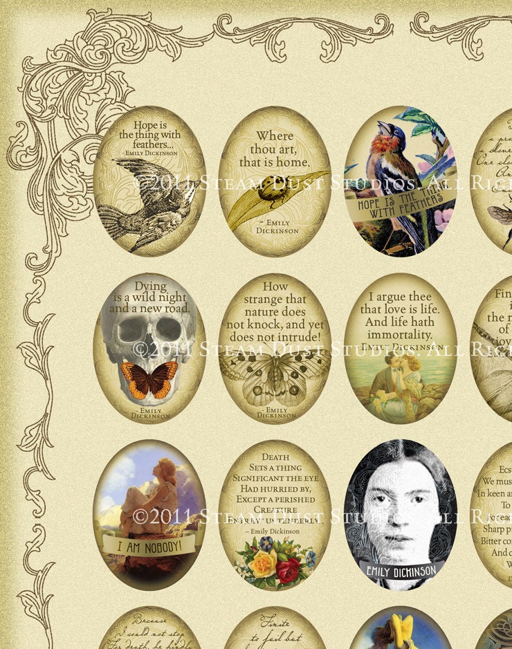 Emily Dickinson Poetry, Literary Quotes - 30x40mm Ovals, Cameo ...