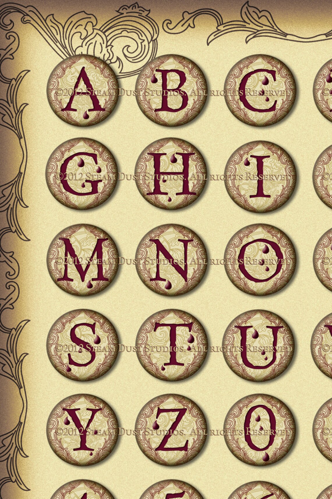 Victorian Goth Textured Alphabet & Numbers 1 Inch Circles | Etsy