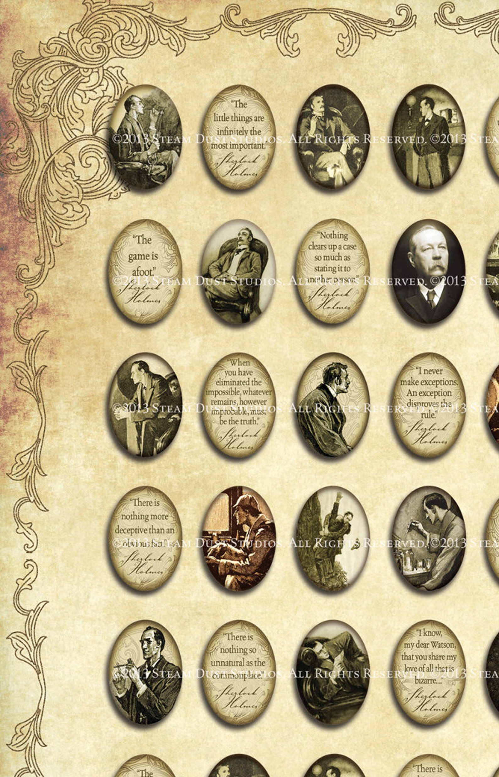 Victorian Sherlock Holmes - Steampunk 18x25mm Ovals - Sir Arthur Conan ...