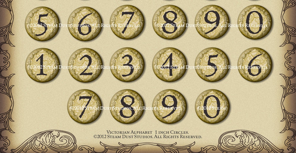 Textured Victorian Alphabet and Numbers 1 Inch Circles | Etsy