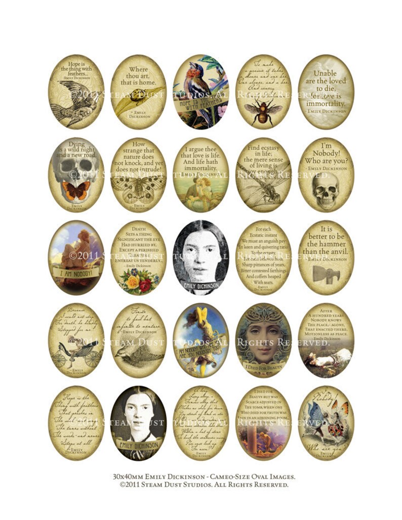 Emily Dickinson Poetry, Literary Quotes - 30x40mm Ovals, Cameo ...