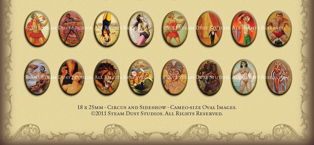 Victorian Printable, Vintage Circus & Sideshow Images, 18x25mm Oval ...