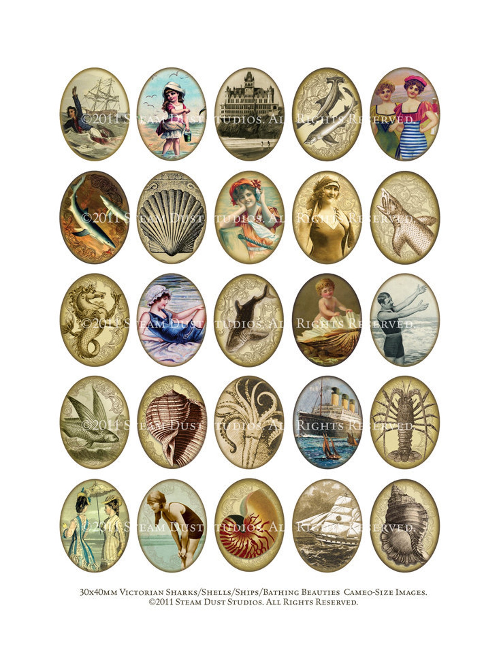 Victorian Sharks, Ships, Shells, Sea Life, Bathing Beauties - 30x40mm ...