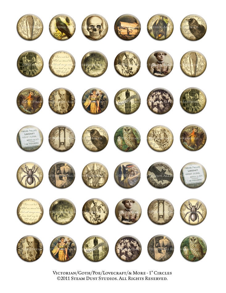 Victorian Goth Digital Collage Sheet - Poe, Lovecraft, Skulls, Vampire ...