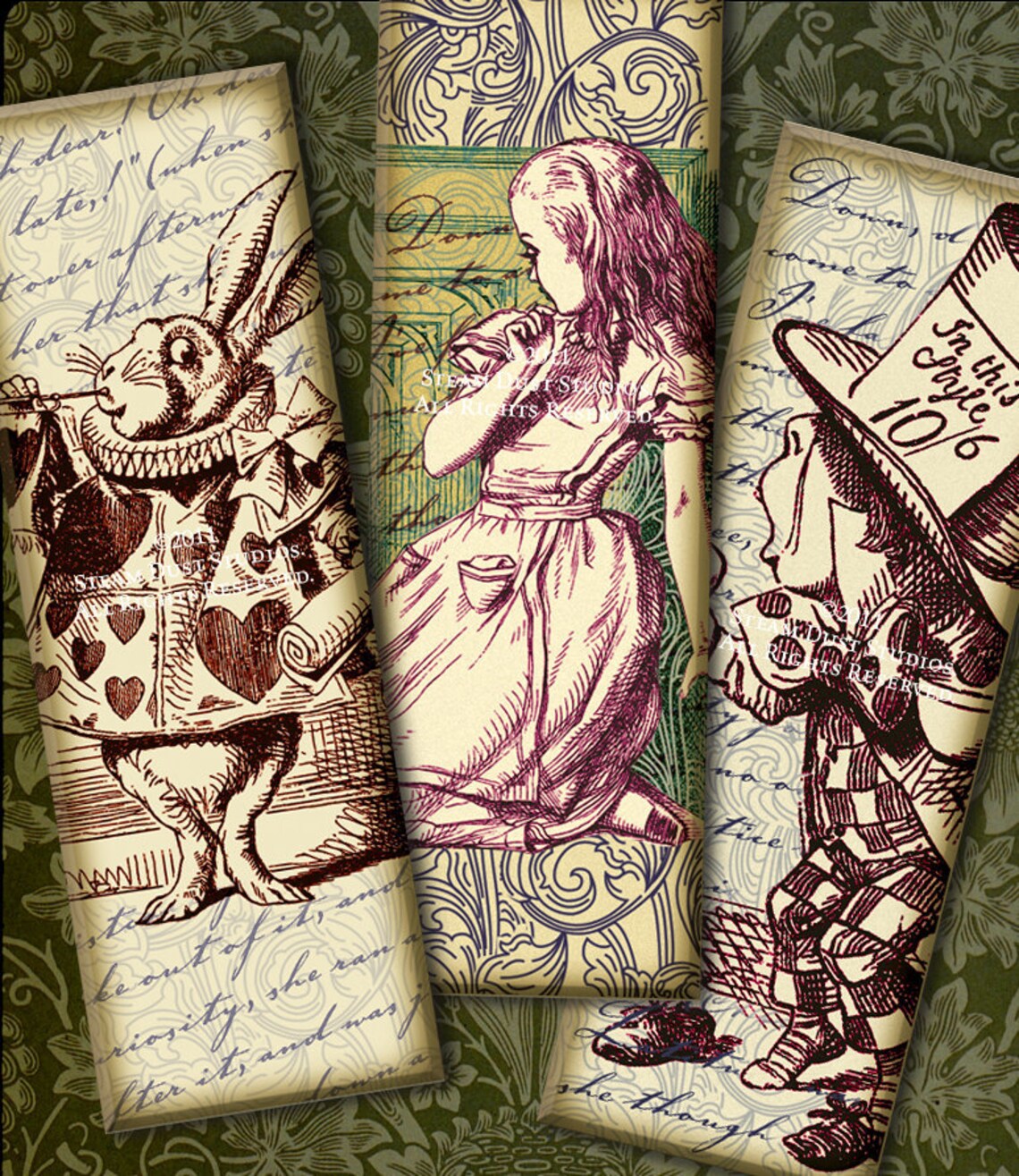Alice in Wonderland & Victorian Textures, Mad Hatter, Etc. 1x3 Inch ...