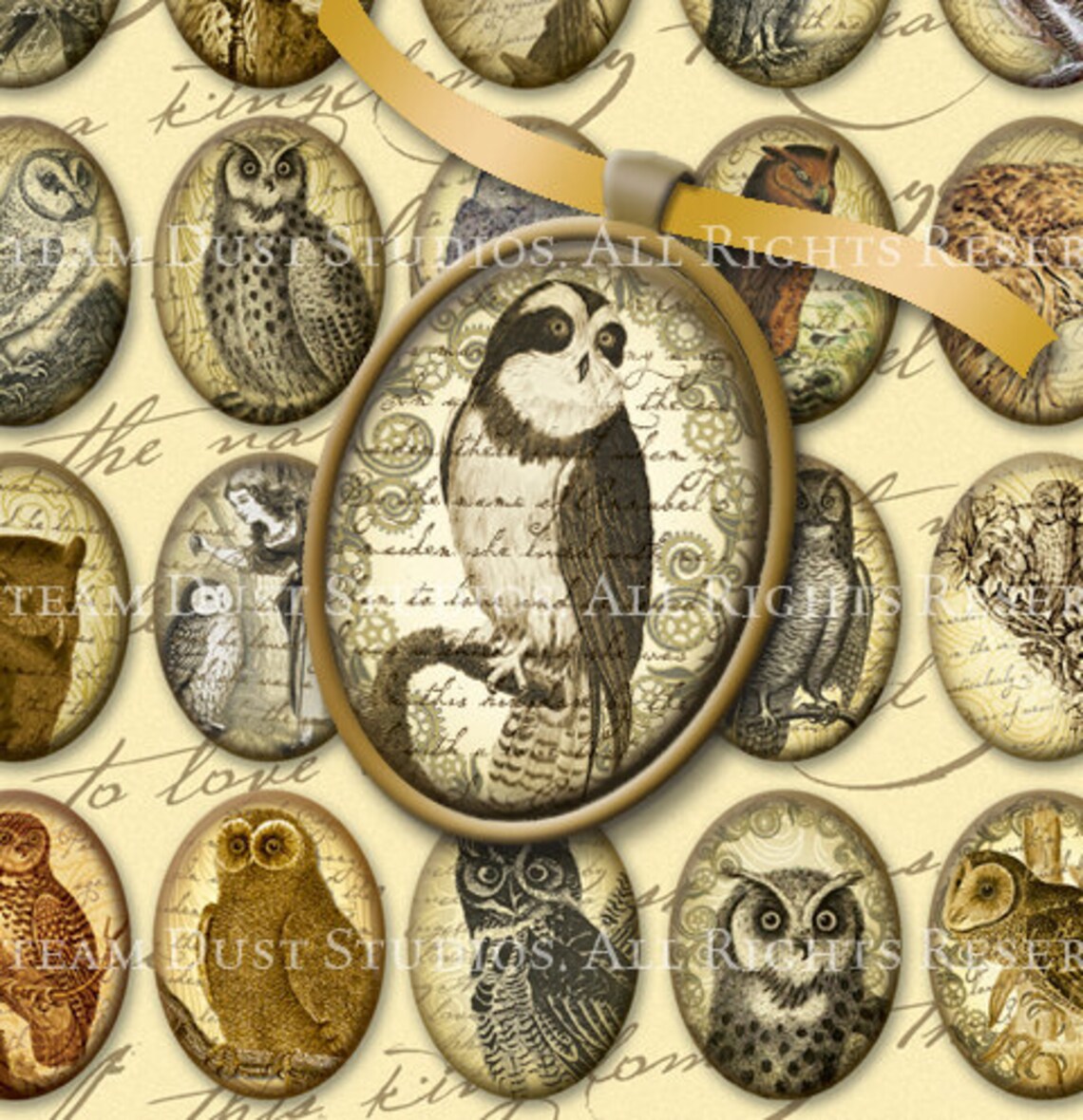 Victorian Owls - 30 X 40mm Cameo-size Oval Textured Images - Digital ...