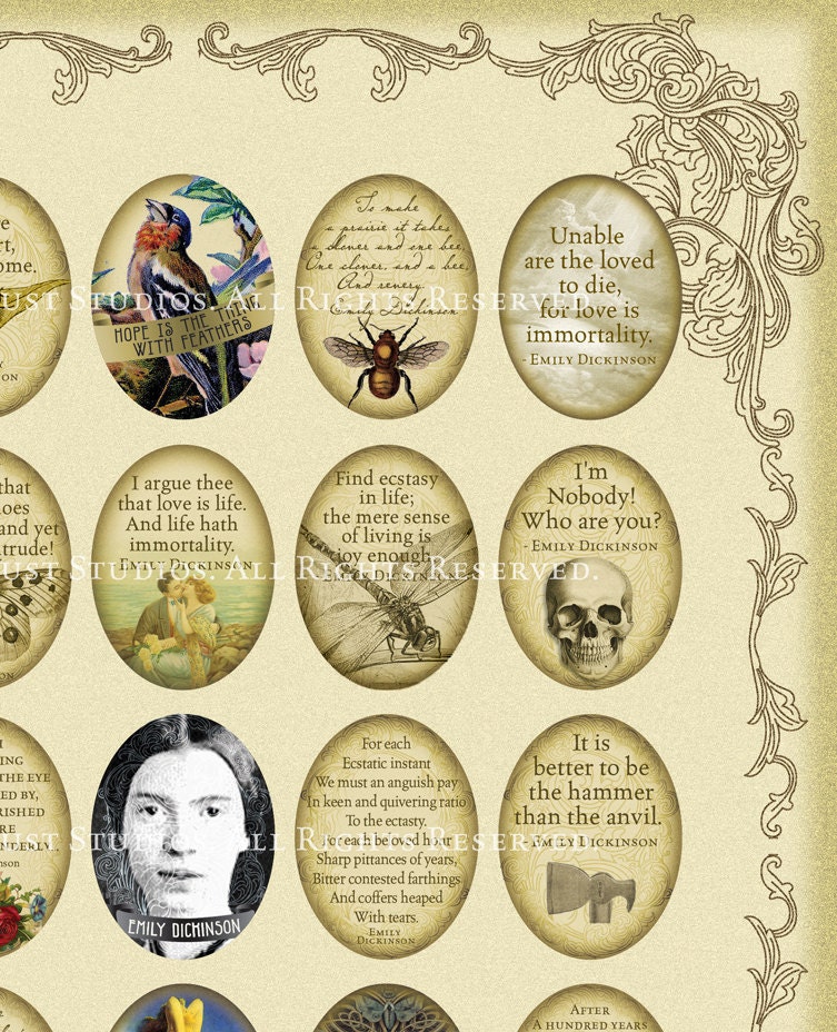 Emily Dickinson Poetry, Literary Quotes - 30x40mm Ovals, Cameo ...