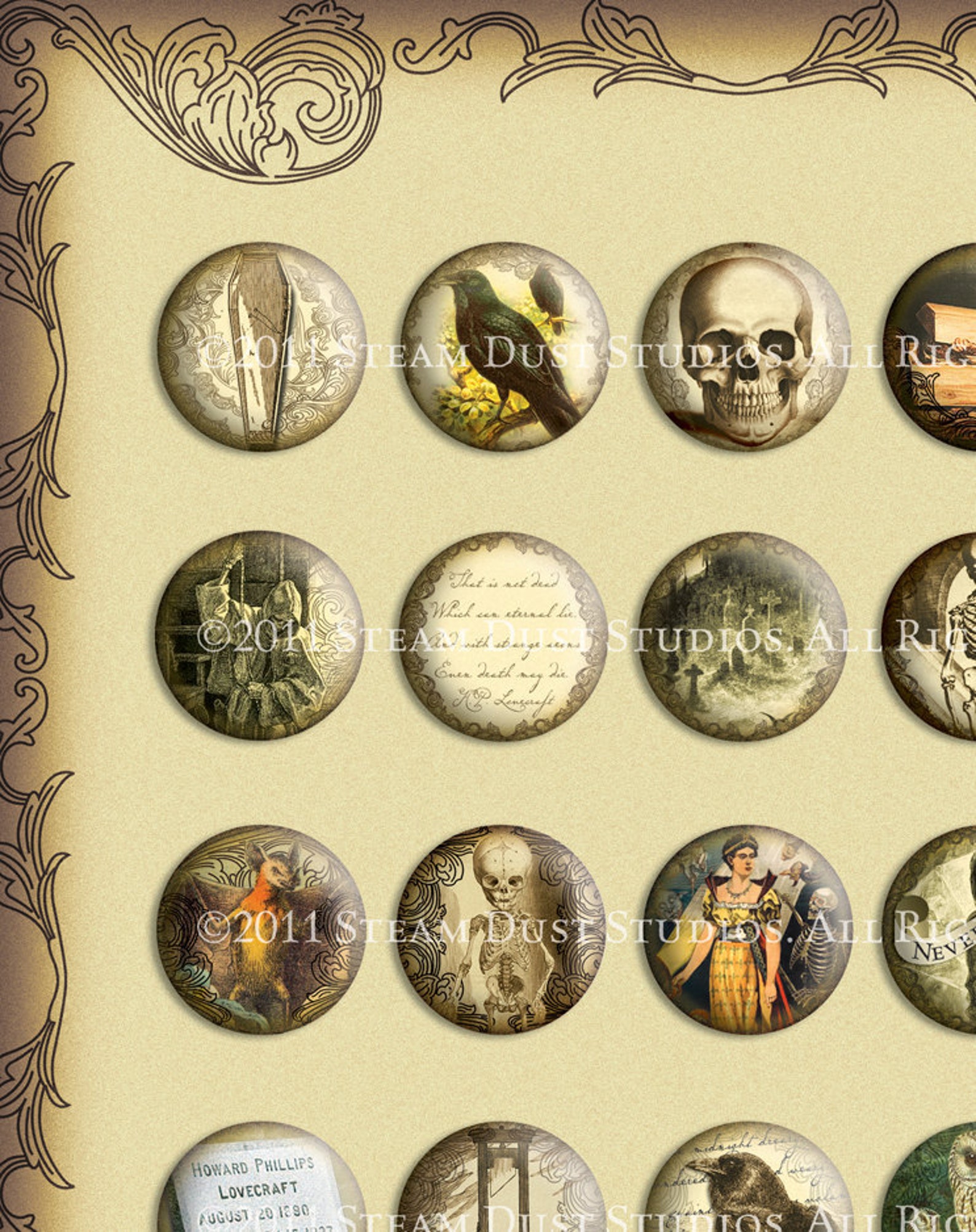 Victorian Goth Poe, Lovecraft, Skulls, Vampires, Bats, Owls, Etc. 30mm ...