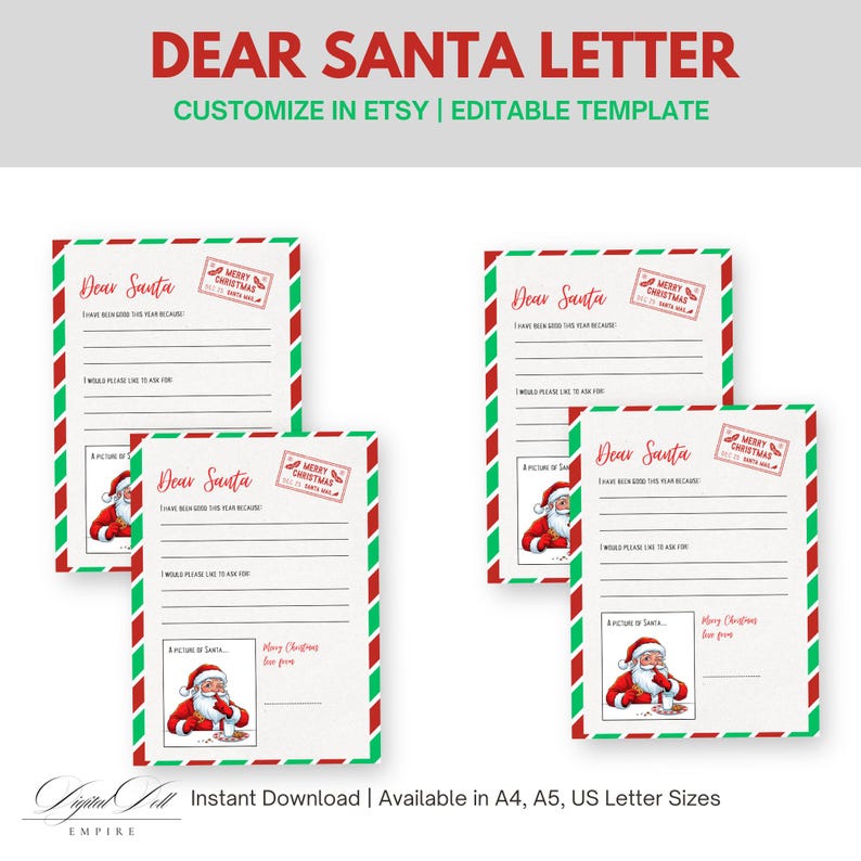 Dear Santa Letter Printable for Kids | Editable Christmas Letter From ...