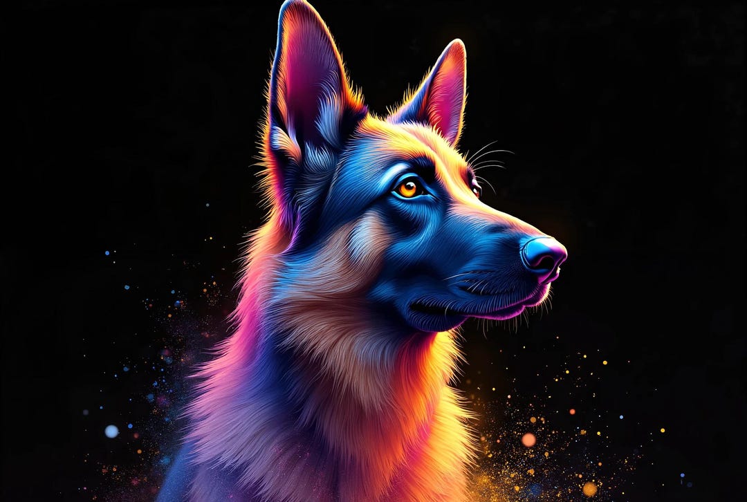 Radiant Neon German Shepherd Artistic Portrait Jigsaw Puzzle (120, 252 ...
