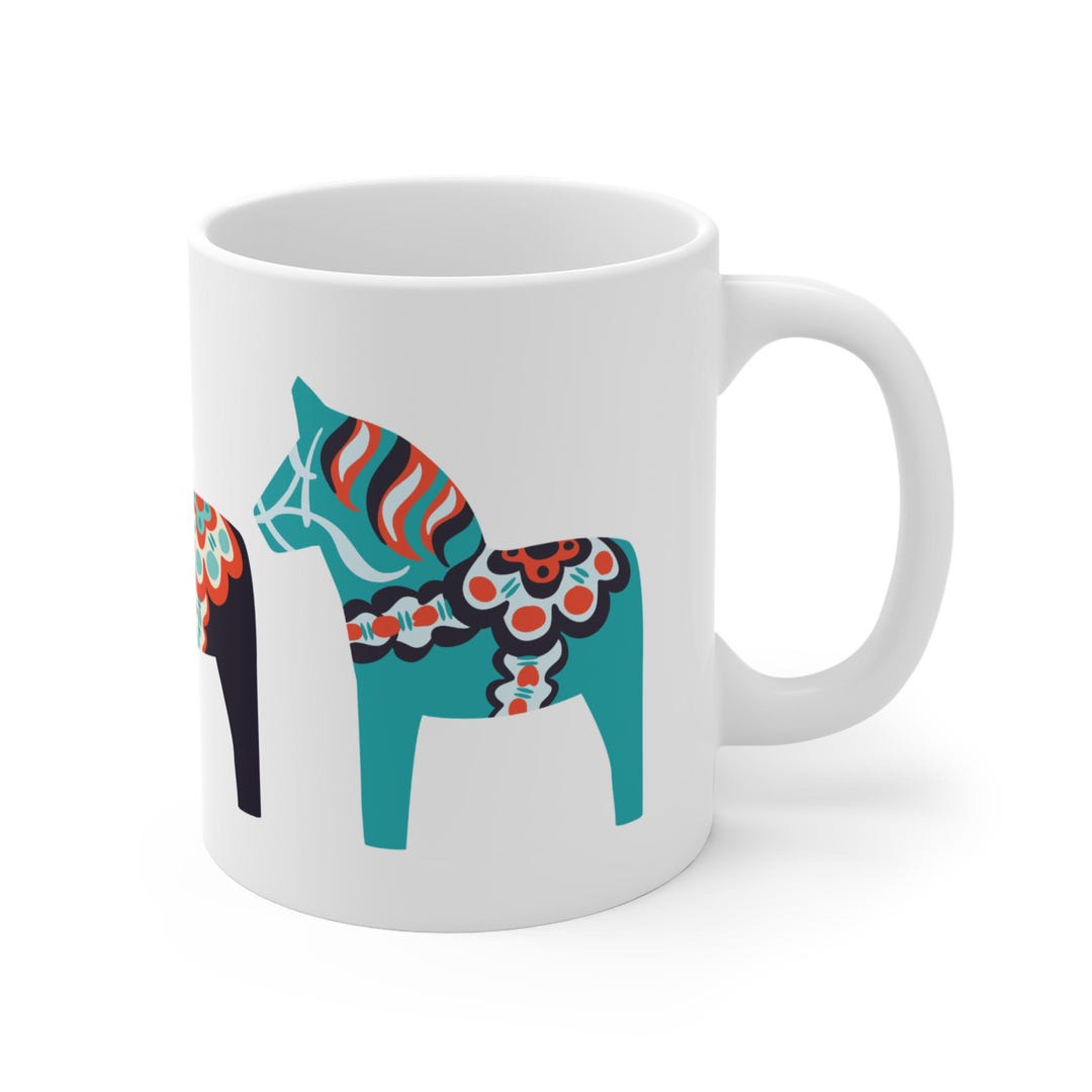Dala Horse Coffee Mug Swedish Folk Art Ceramic Tea Cup Nordic Home ...