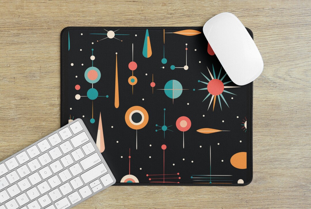 Mid Century Modern Atomic Premium Non-slip Mouse Pad Black Midcentury ...