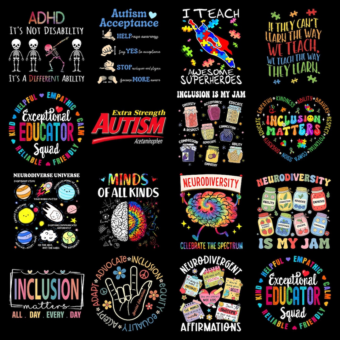 Autism Awareness PNG Bundle, Neurodiversity Inclusion Quotes, Special ...