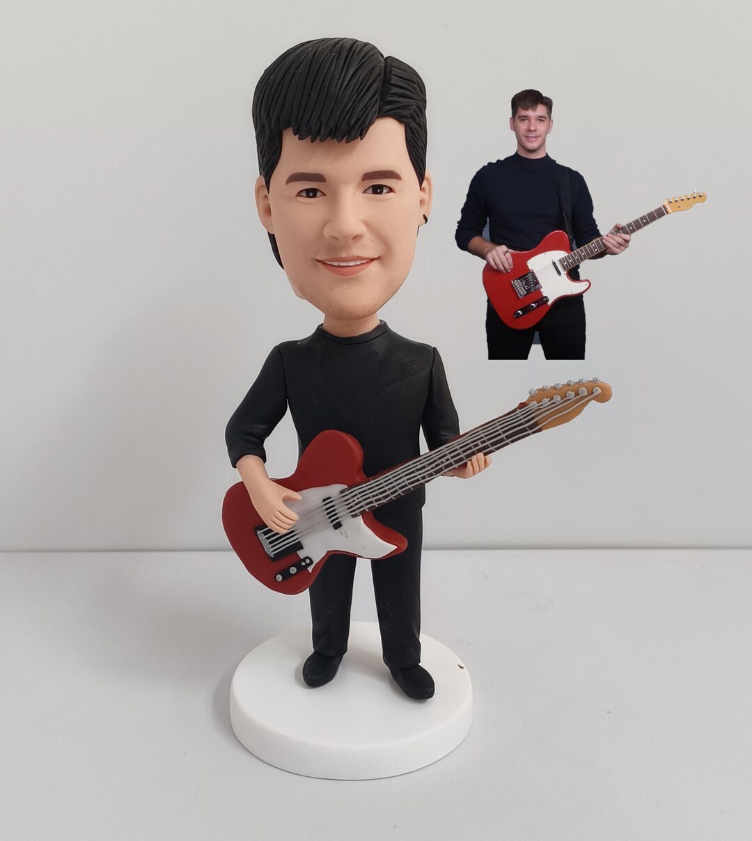 Custom Polymer Clay Guitarist Bobblehead, Handmade Musician Figurine ...