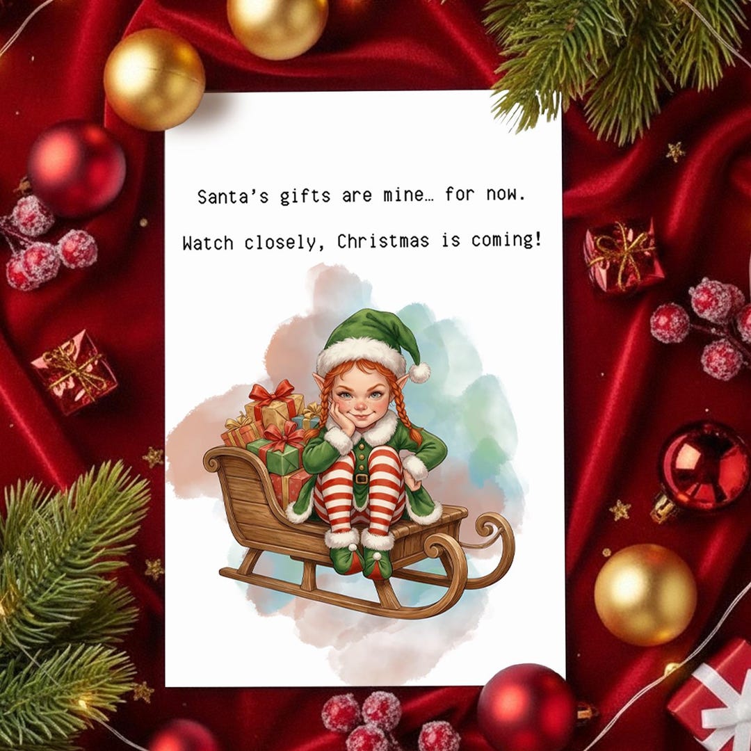 Christmas Elf Digital Printable, Funny Xmas Greeting, Adorable Holiday ...