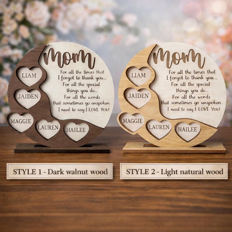 Personalized Wooden Plaque for Mom Cherrywood, Dearest Mom Wooden Sign ...