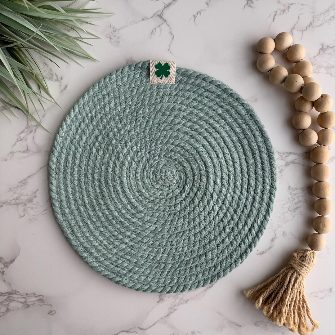 Green Rope Trivet With Four Leaf Clover Tag, St Patrick's Day Home ...