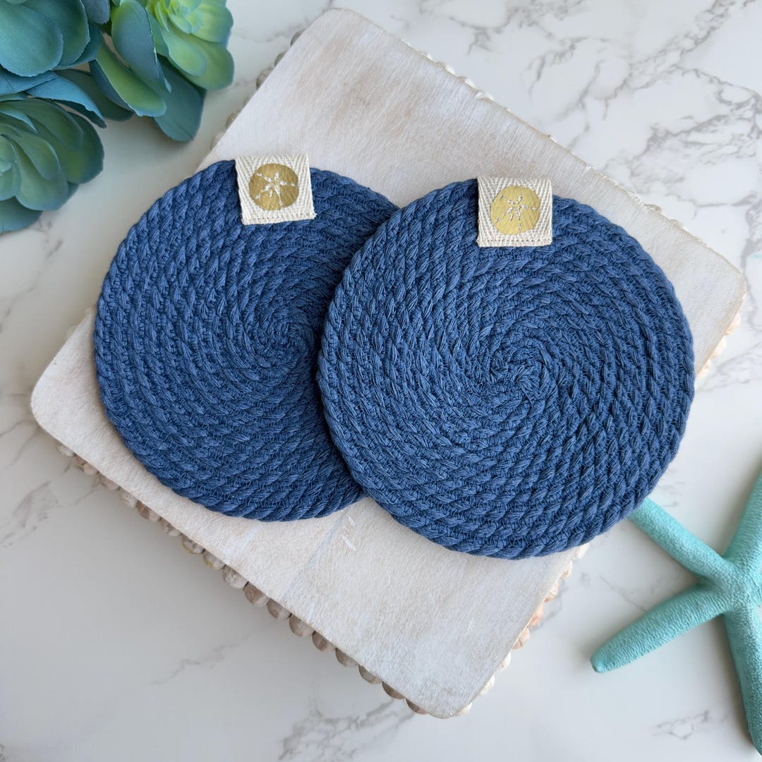 Extra Large Ocean Blue Sand Dollar Rope Coasters (set of 2): Beachy ...