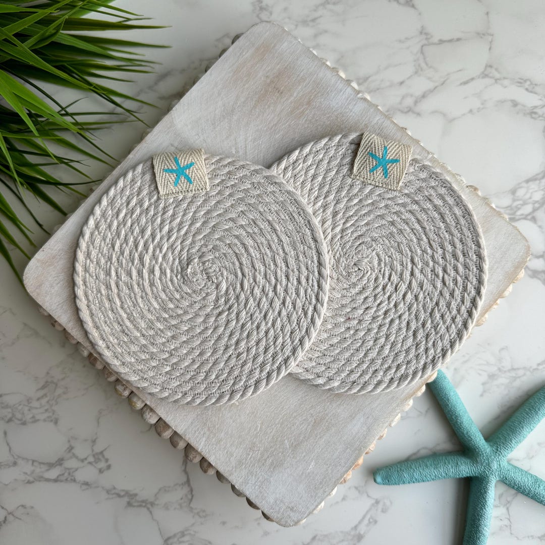Neutral Starfish Rope Coasters (set of 2): Coastal Beach Decor - Etsy