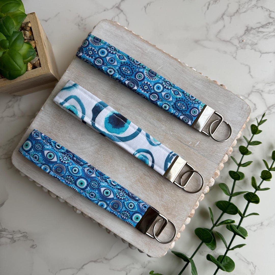 Fabric Wristlet Keychains, Evil Eye Keychain, Greek Mati Keychain, Evil ...