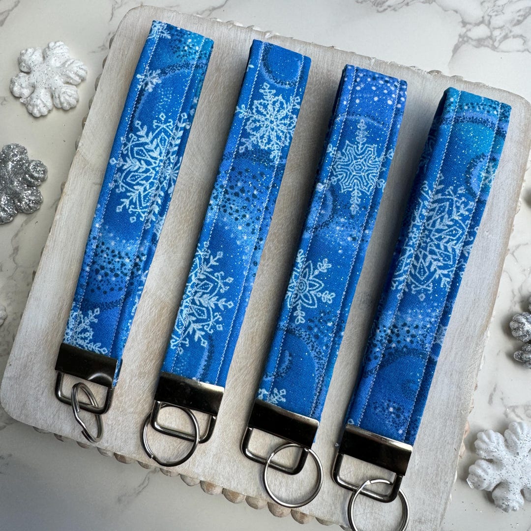 Snowflake Wristlet Keychains, Blue Fabric Keychain, Gift for Her ...
